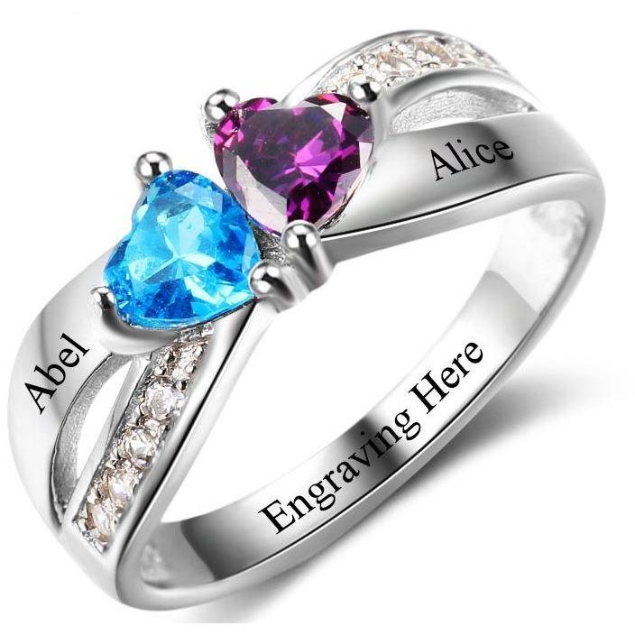 2 Stone Split Band Personalized Couples or Mothers Ring – Think Engraved
